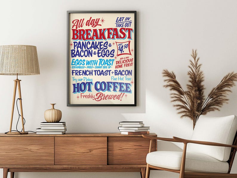 Retro USA Breakfast Menu Poster Digital Download 18x24 Inches Navy ...