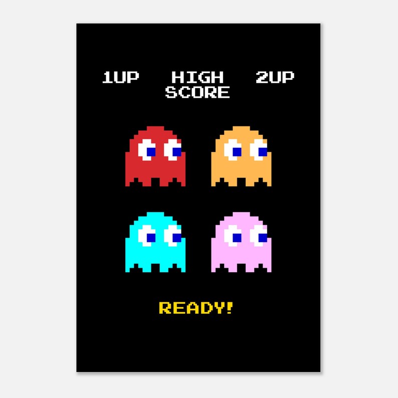 8-bit Pac-man Ghosts Art Print – Retro Arcade Wall Decor, Pixel Gaming ...