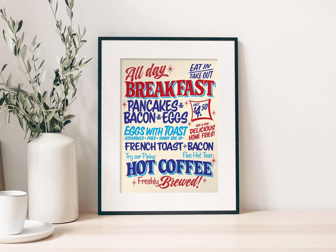 Retro USA Breakfast Menu Poster Digital Download 18x24 Inches Navy ...