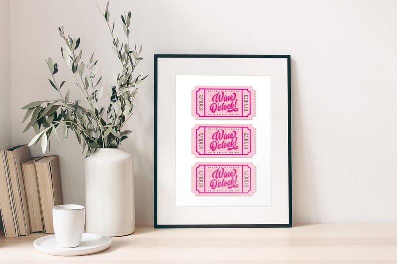 Retro Wine O'clock Ticket Stub Poster Digital Download (18x24 Inches ...