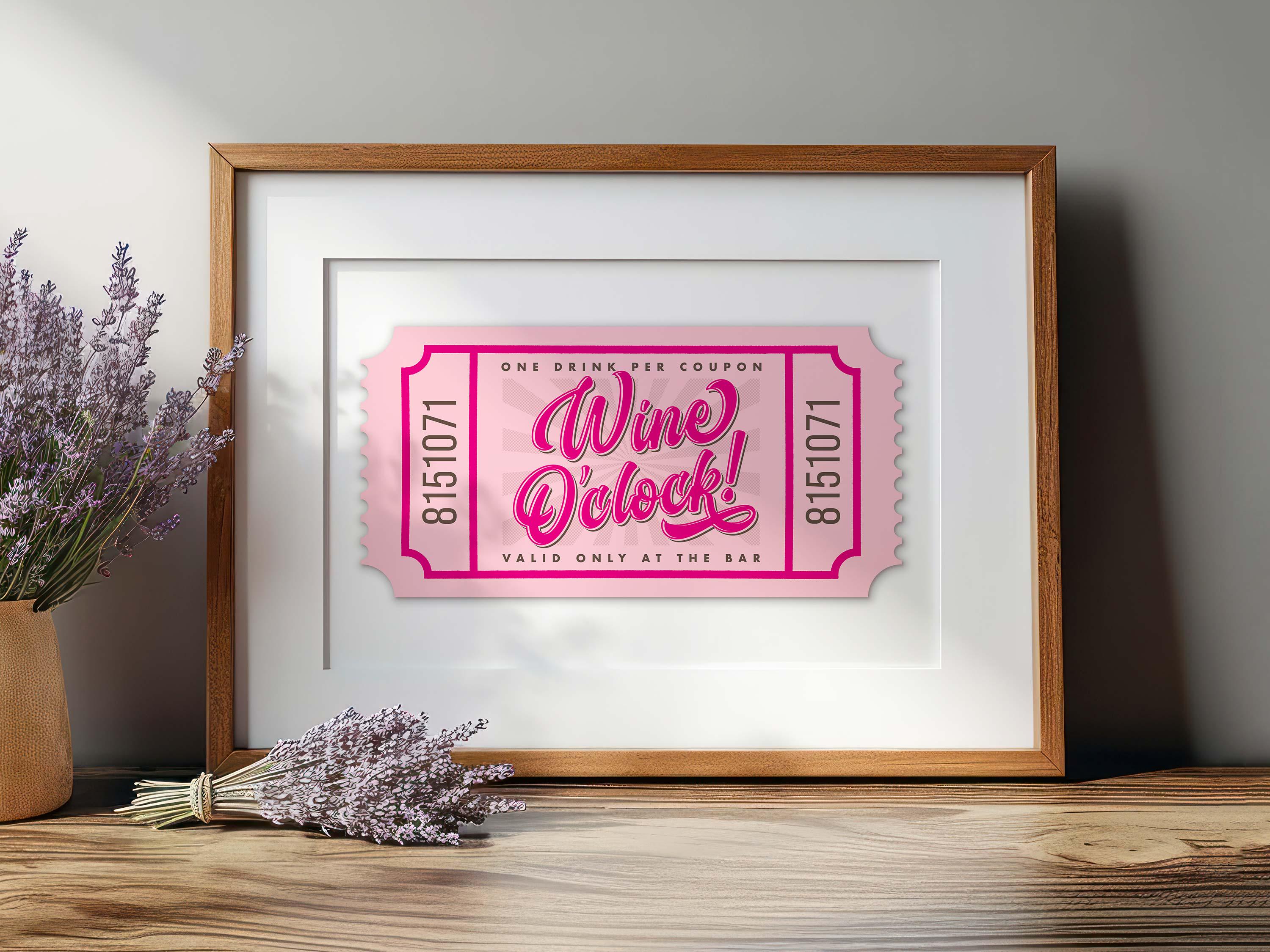 Retro Wine O'clock Ticket Stub Poster Digital Download 18x24 Inch ...