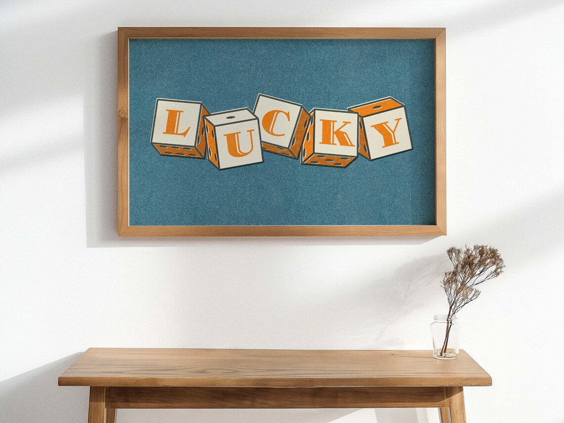 Lucky Dice Risograph Poster Digital Download 18x24 Inch Vintage Style ...