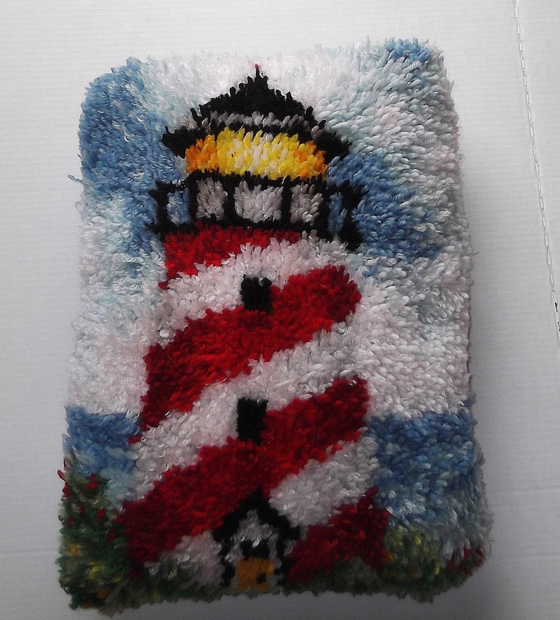 Vintage Lighthouse Pillow Latch Hook Rug 20" X 15" Completed - Etsy