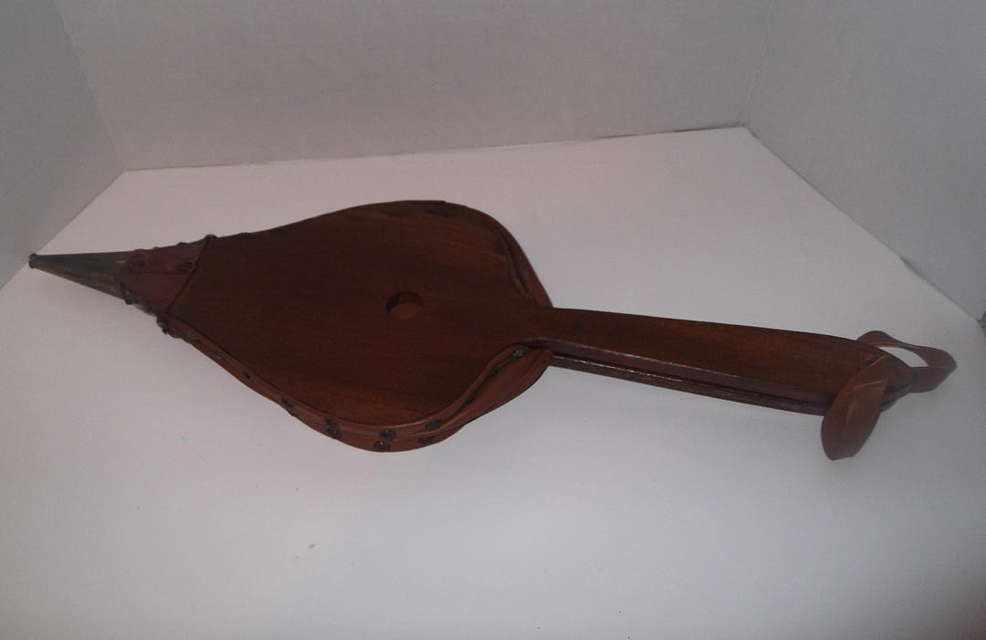 Bellows Fireplace Wood Leather Vintage Fire Brass Blower Antique Air ...