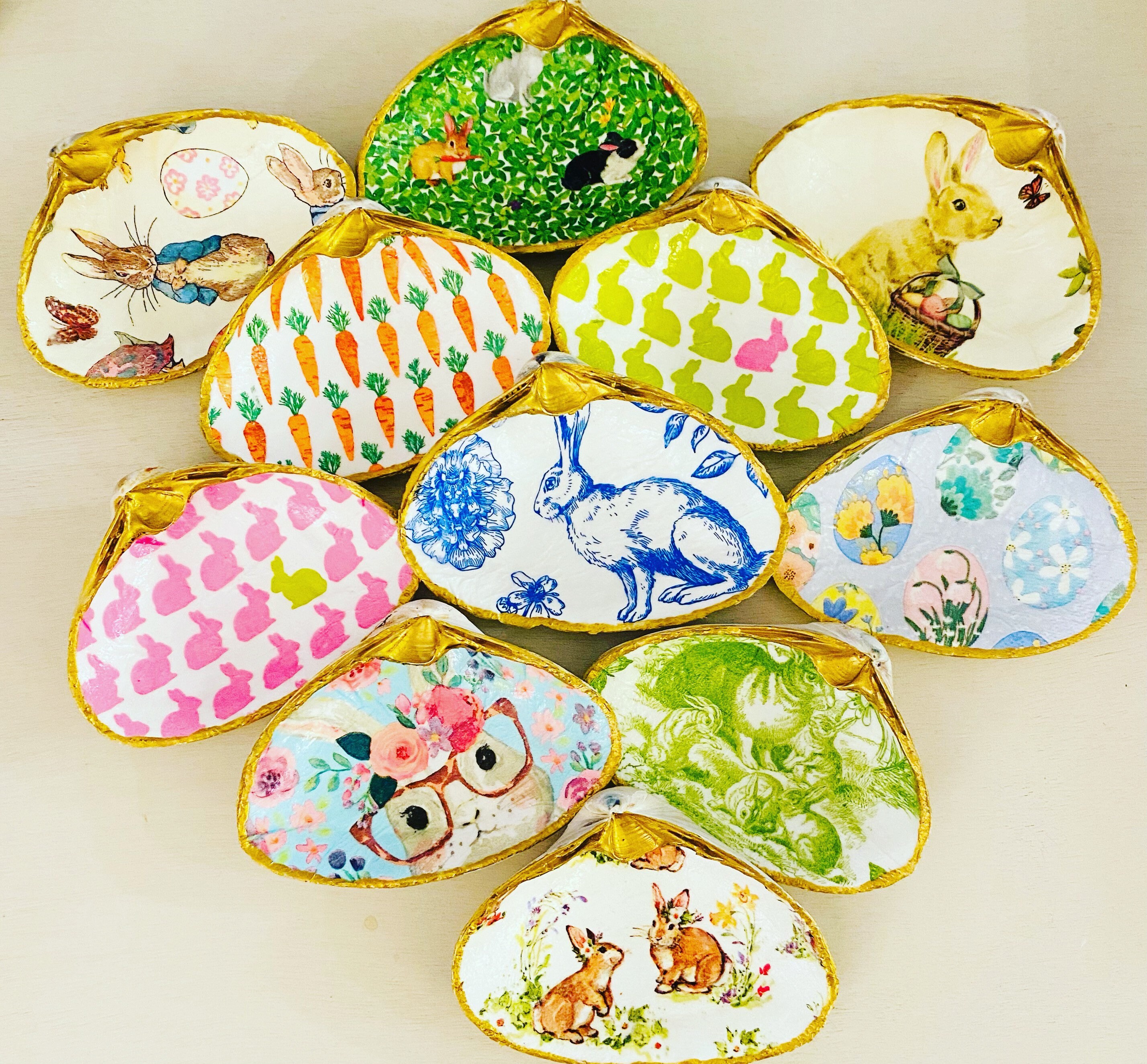 Easter Themed Decoupaged Clam Shells Trinket or Jewelry Dish Sold ...