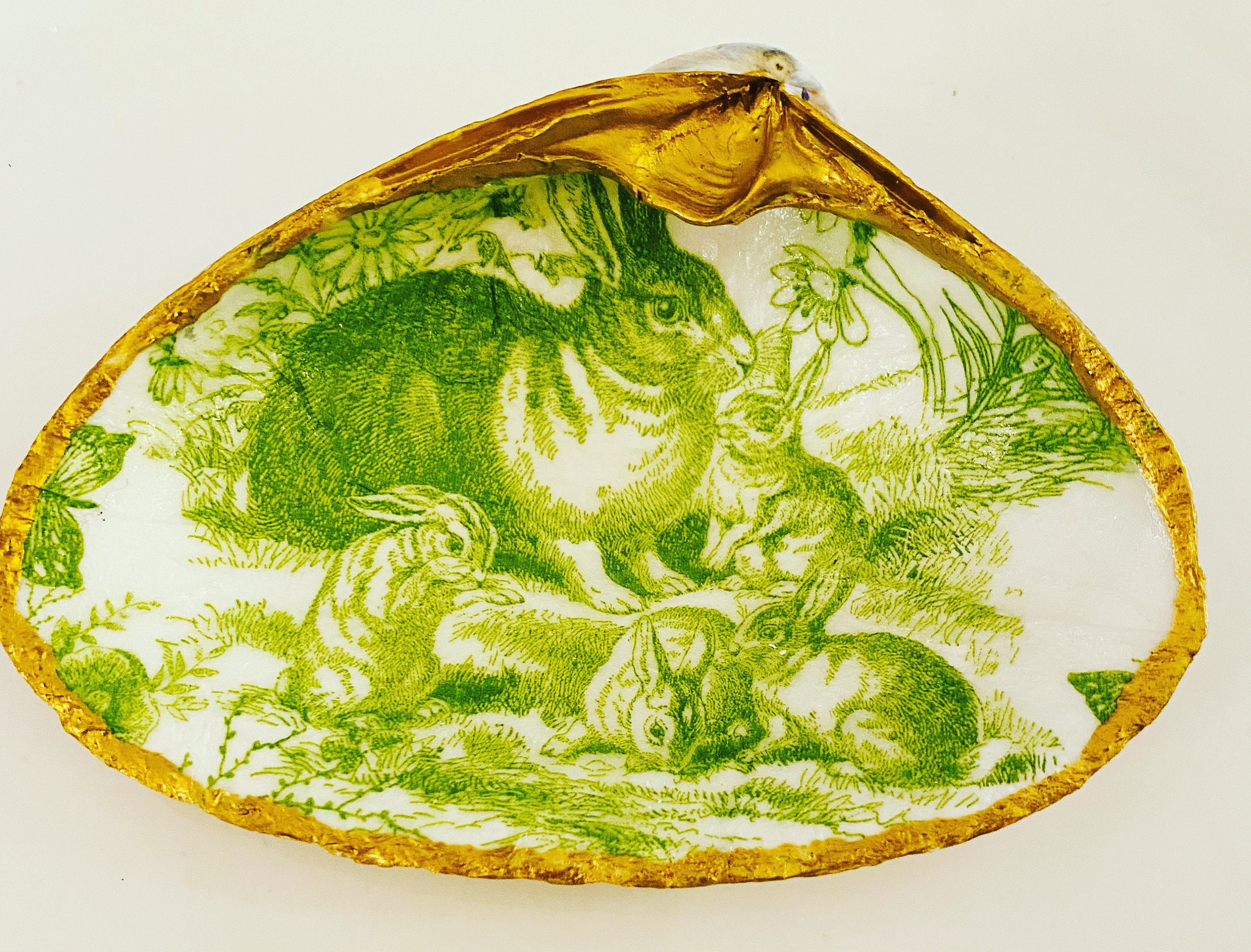 Easter Themed Decoupaged Clam Shells Trinket or Jewelry Dish Sold ...