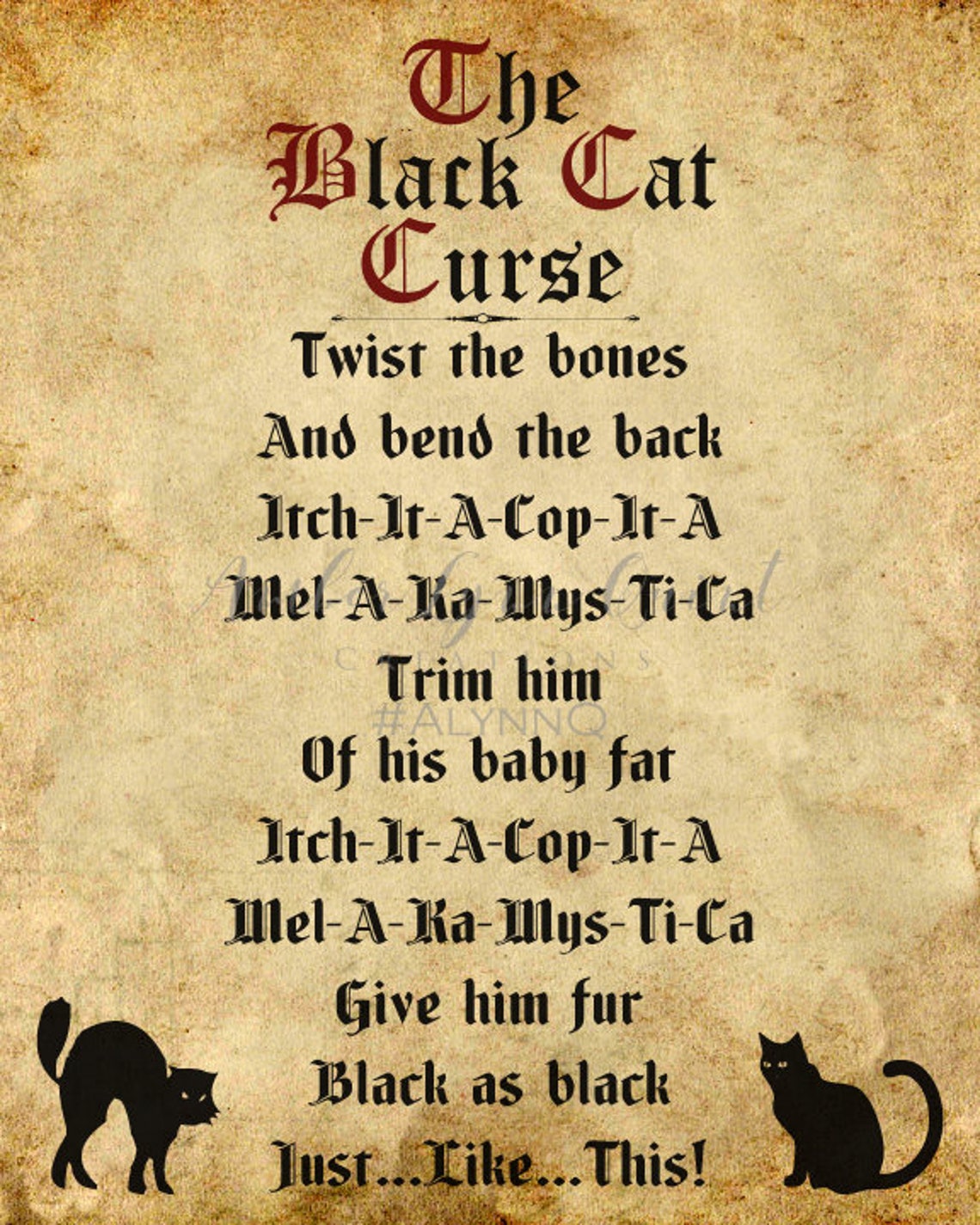 Hocus Pocus Black Cat Curse DIY Printable Halloween Decor Thackery Binx ...