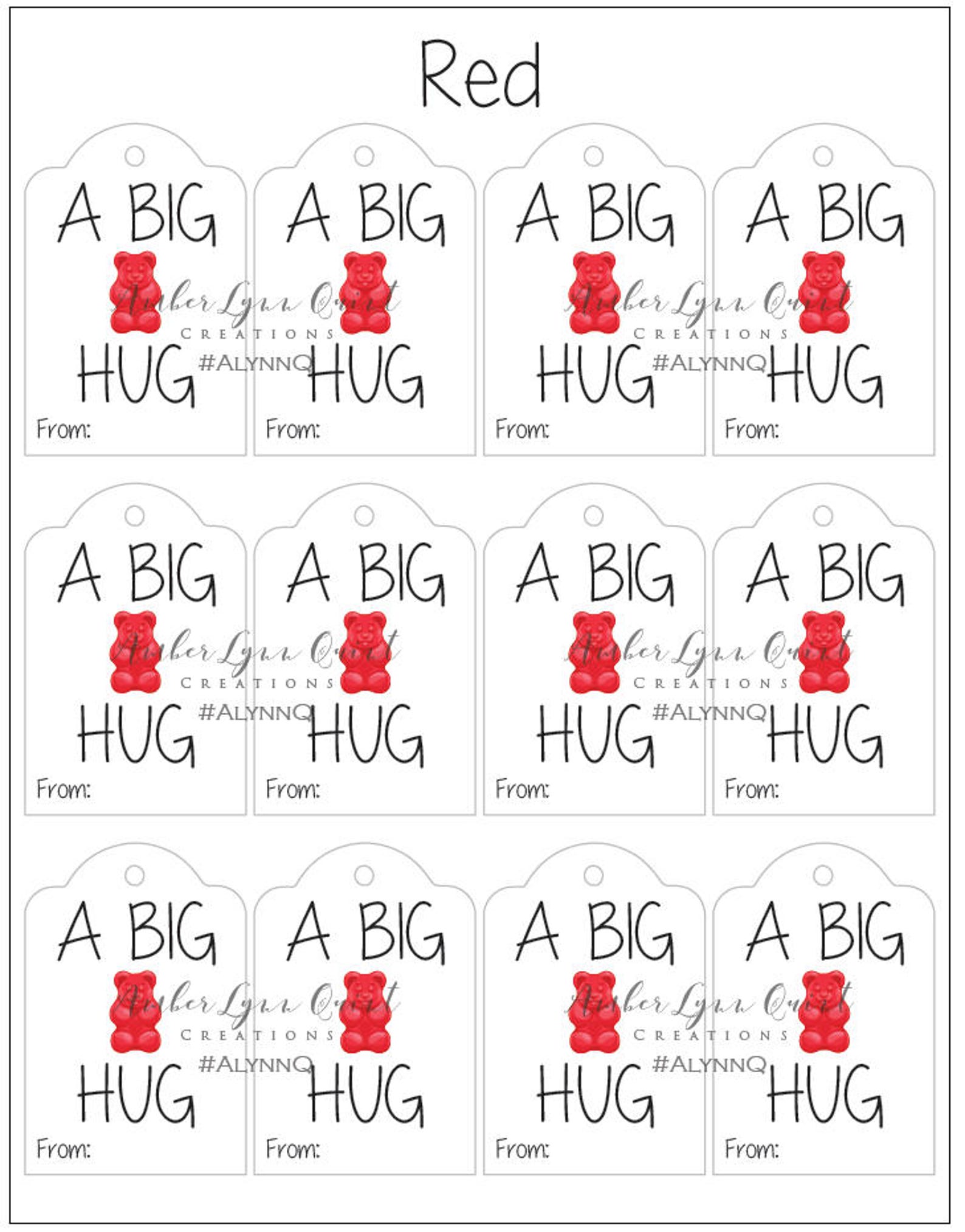 A Big Bear Hug Tag RED Valentines Day Birthday Favor Baby Shower Gender ...