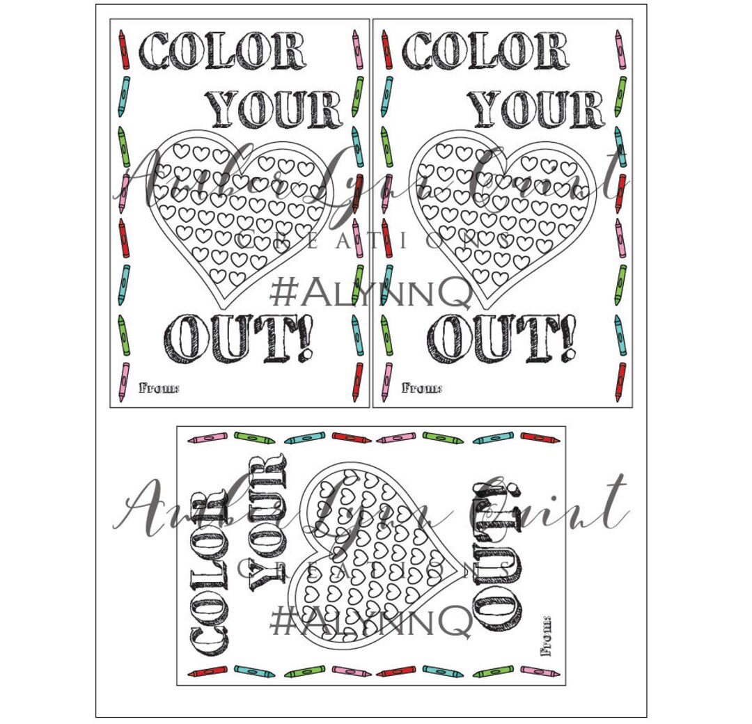 Color Your Heart Out Valentines Day Card DIY Printable - Etsy