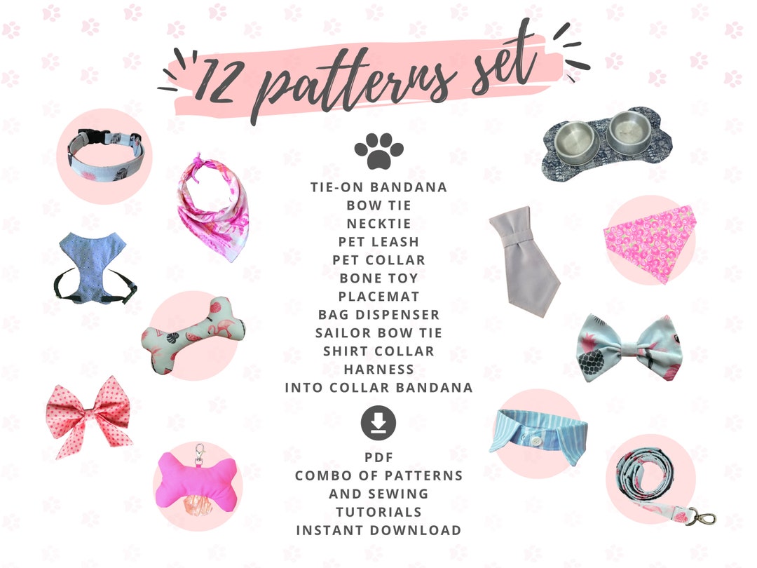 12 Sewing Tutorials and Patterns of Dog Accessories: Pet Bandana, Bow ...