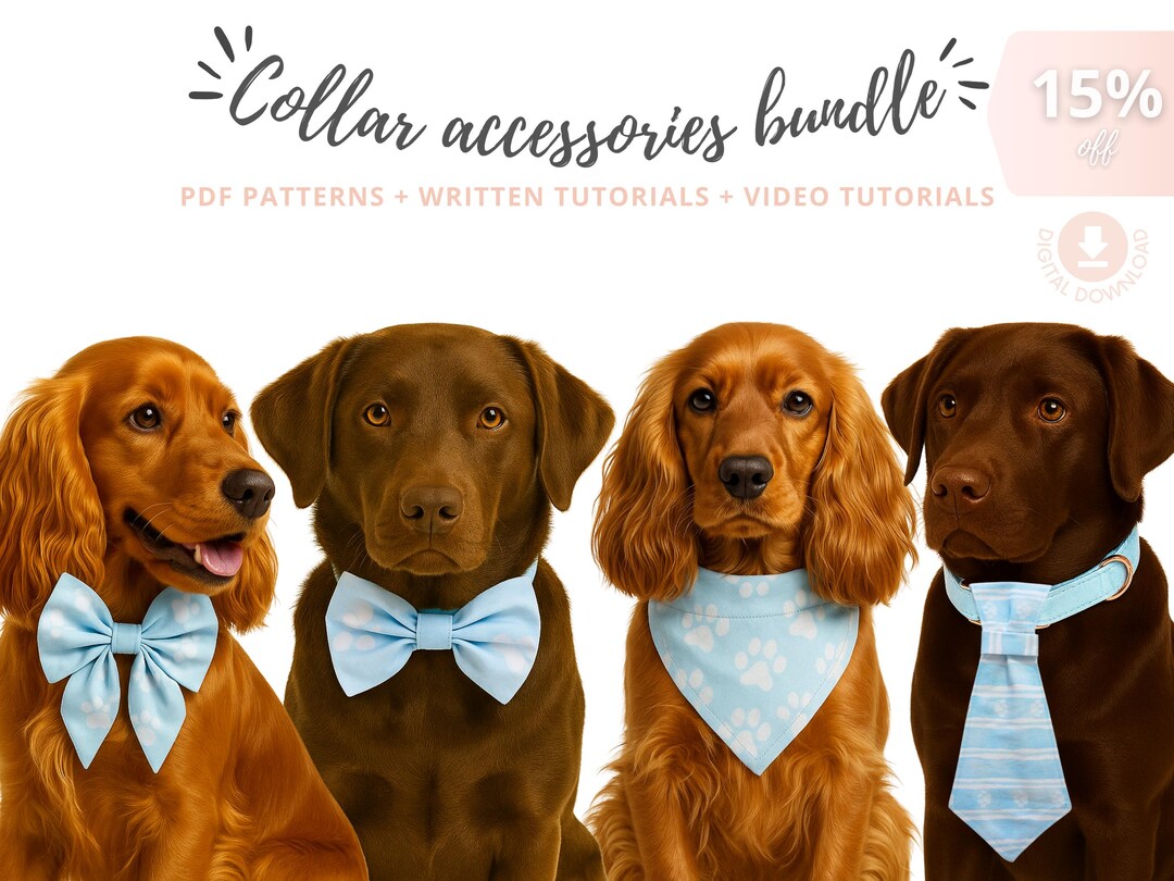 Dog Bow, Sailor Bow, Necktie and Dog Bandana Pattern | Into Collar Dog ...