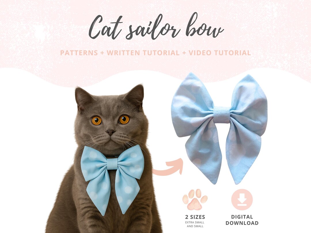 Cat Sailor Bow Pattern | Pet Bow Pattern | Small Bow Tie Sewing Pattern ...