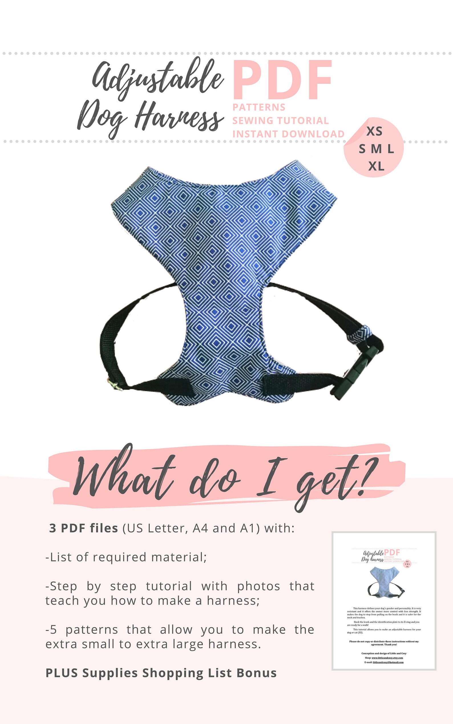 Dog Harness Sewing Patterns XS to XL / Adjustable Pet Harness - Etsy