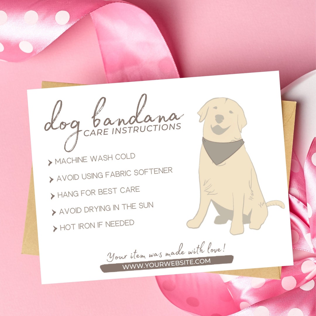 Washing Instructions Card Template Dog Bandana Package Canva - Etsy