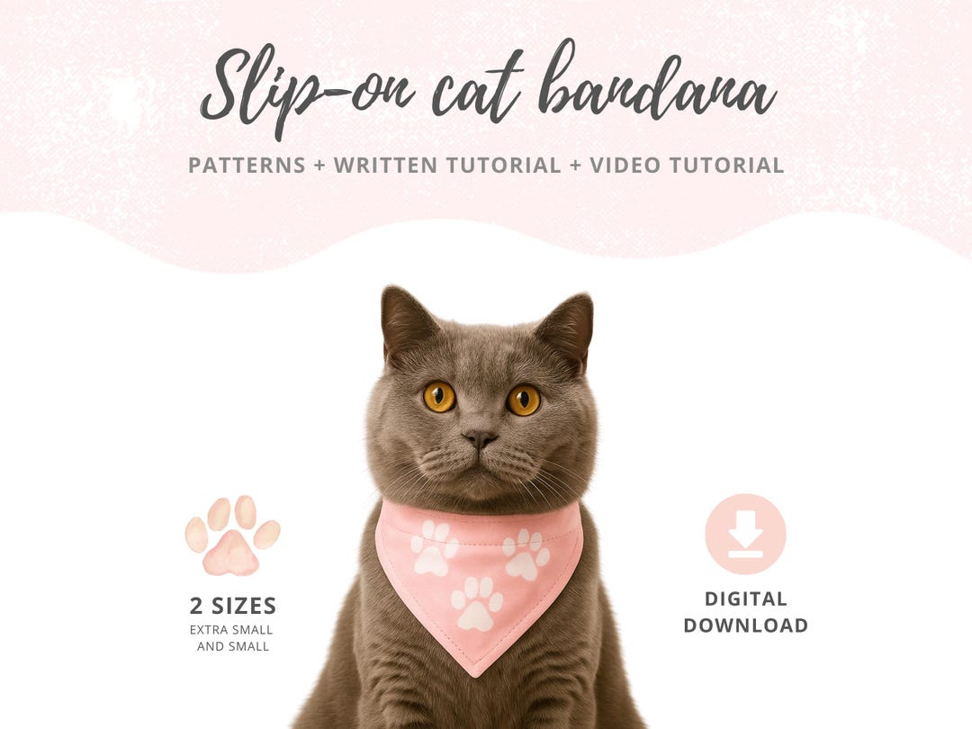 Cat Bandana Pattern | Pet Slip on Bandana DIY | Small Reversible Scarf ...