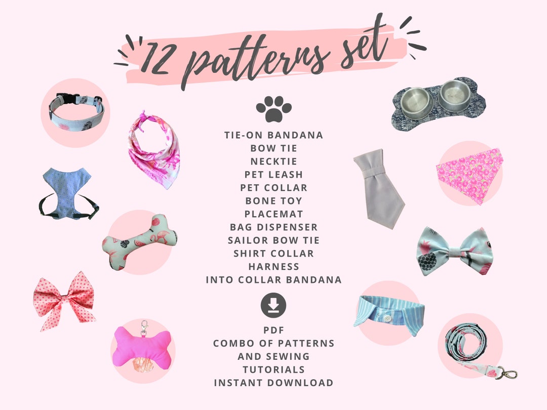 12 Sewing Tutorials and Patterns of Dog Accessories: Pet Bandana, Bow ...