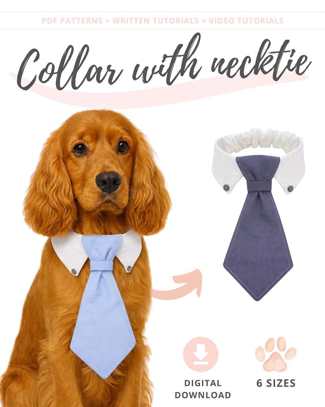 Dog Necktie With Collar Sewing Pattern + Video Tutorial | Dog Attire ...