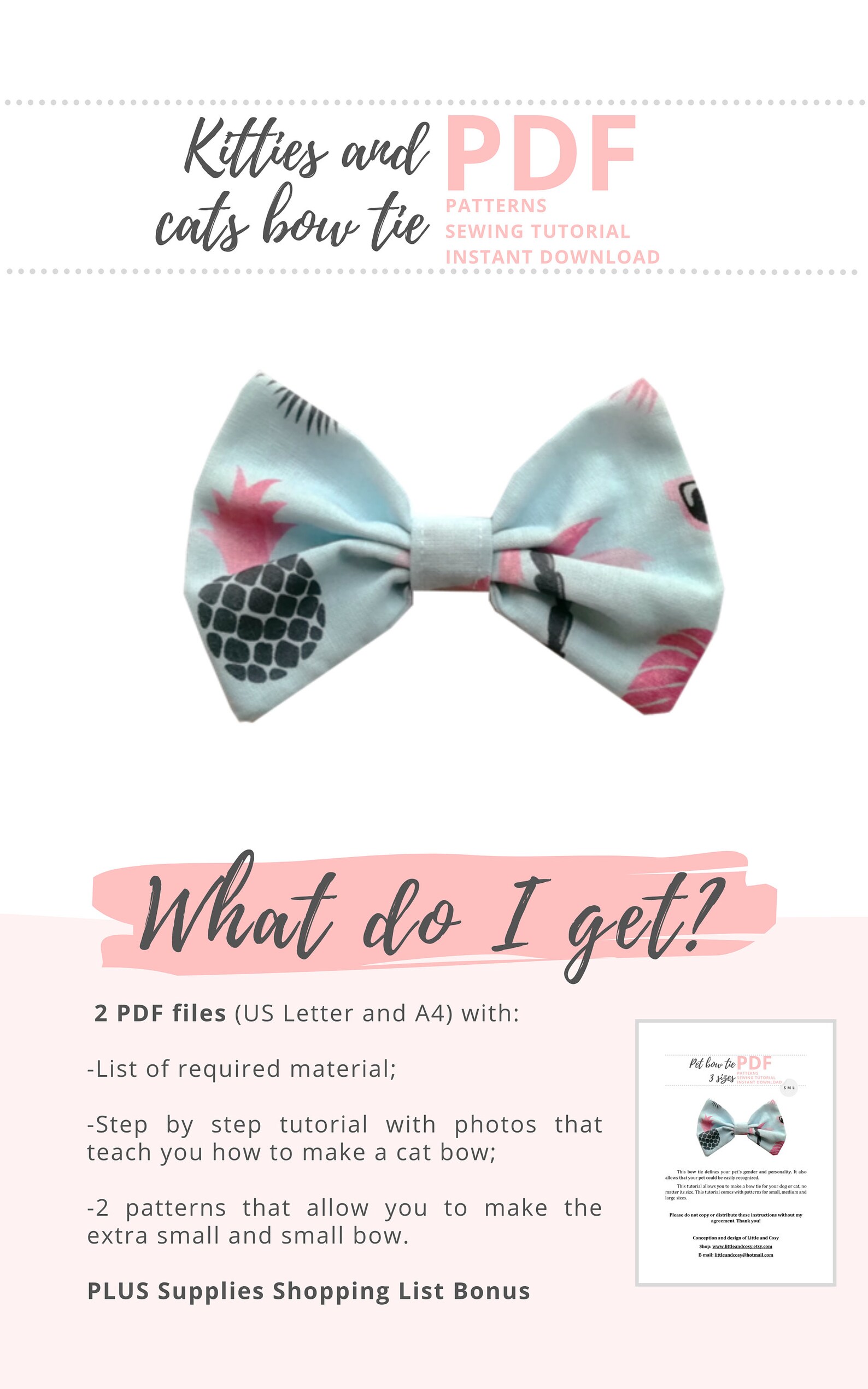 Cat Bow Tie Pattern / Pet Bow Pattern / Small Bow Tie Pattern | Etsy