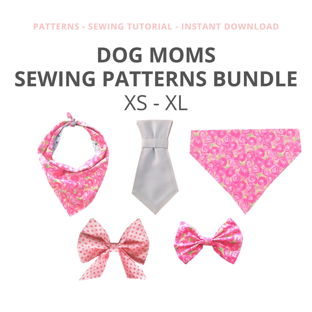 2 Dog Bow Pattern + 2 Dog Bandana Pattern XS to XL + Necktie Pattern ...