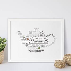 Teapot Word Art, Tea Drinkers Kitchen Wall Art Giclée Print, Framed ...