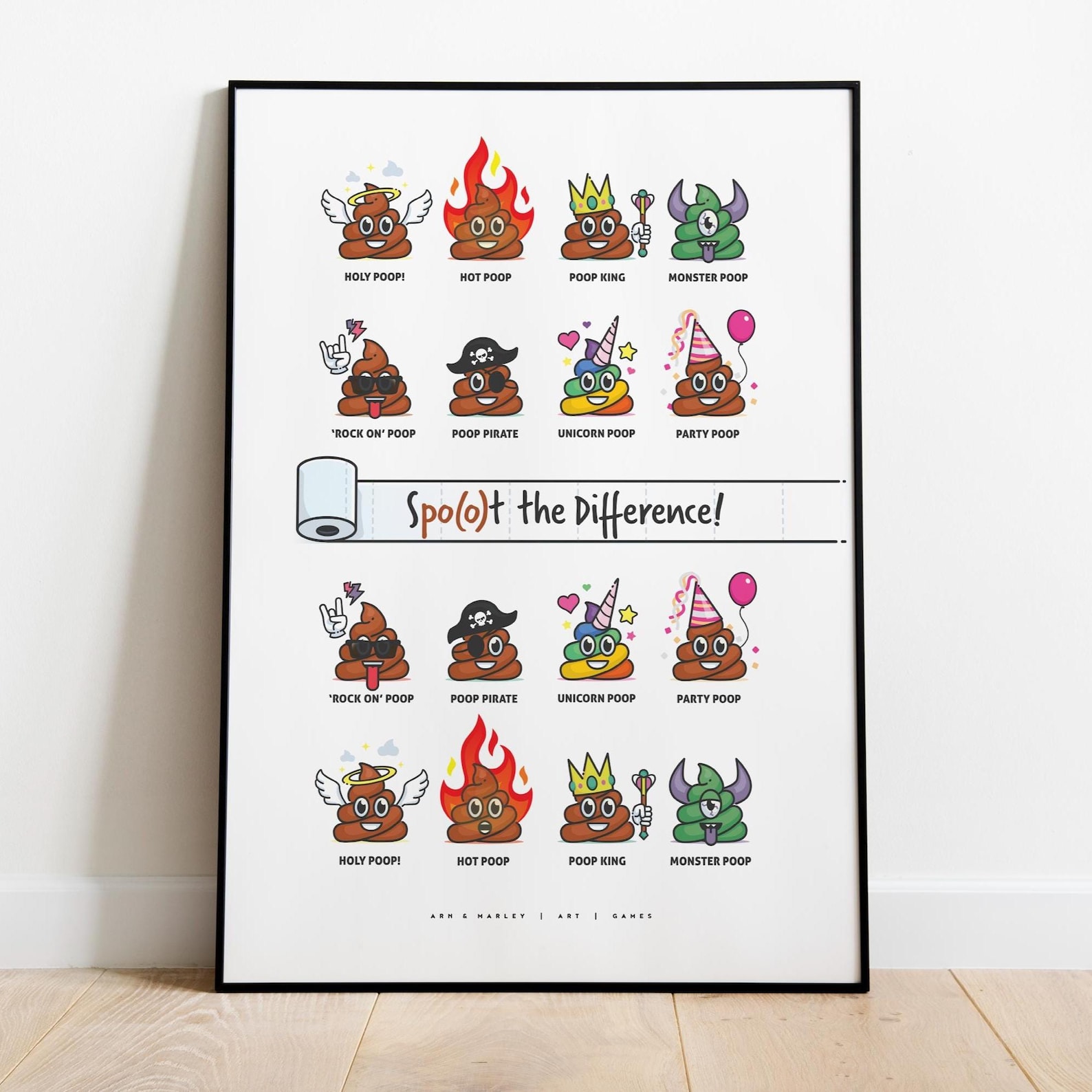 Poop Emoji Spot the Difference, Funny Toilet Art: Print, Frame, Canvas ...
