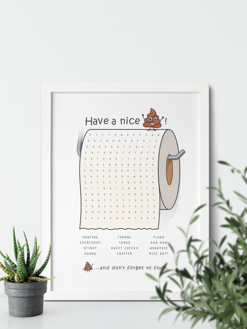 Funny Bathroom Word Search Poop Emoji Toilet Decor Shipped - Etsy UK