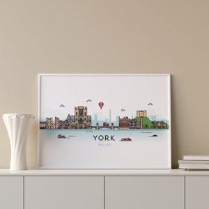 York UK Skyline, York City Poster, York England Art Giclée Print or ...