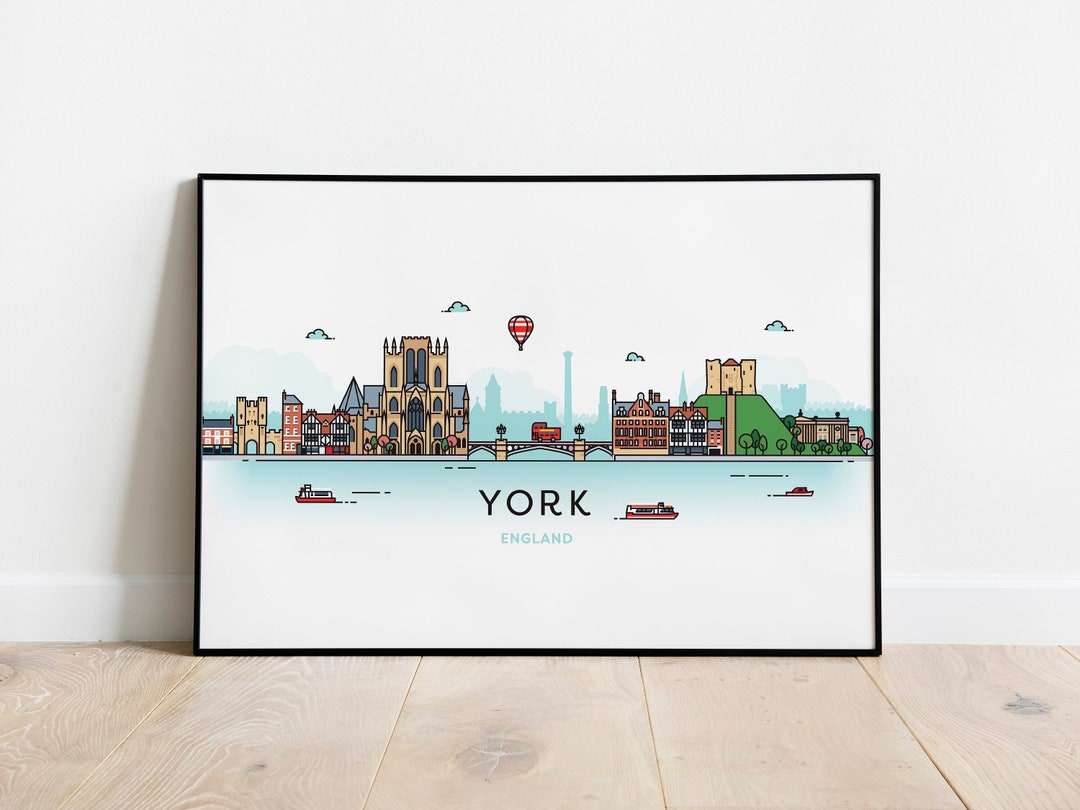 York UK Skyline, York City Poster, York England Art Giclée Print or ...
