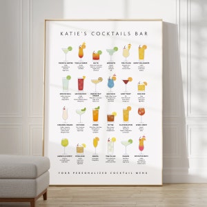 Personalized Cocktail Menu Art, Your Custom List of 12 or 24 Cocktails ...