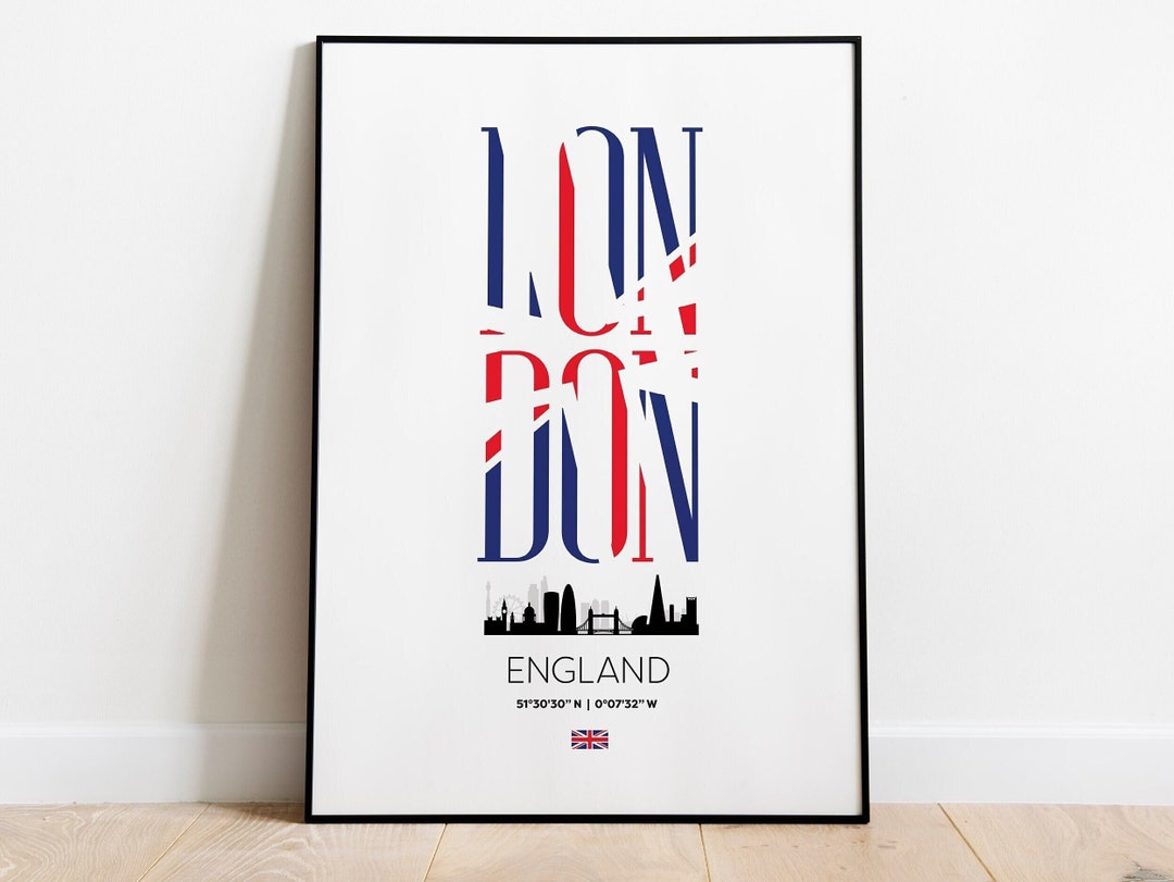 London Word Print, Cityscape Art, UK Flag - Giclée Print, Frame, or ...