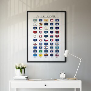 US State Flags Wall Art, Flags of America Giclée Print paper, Framed ...