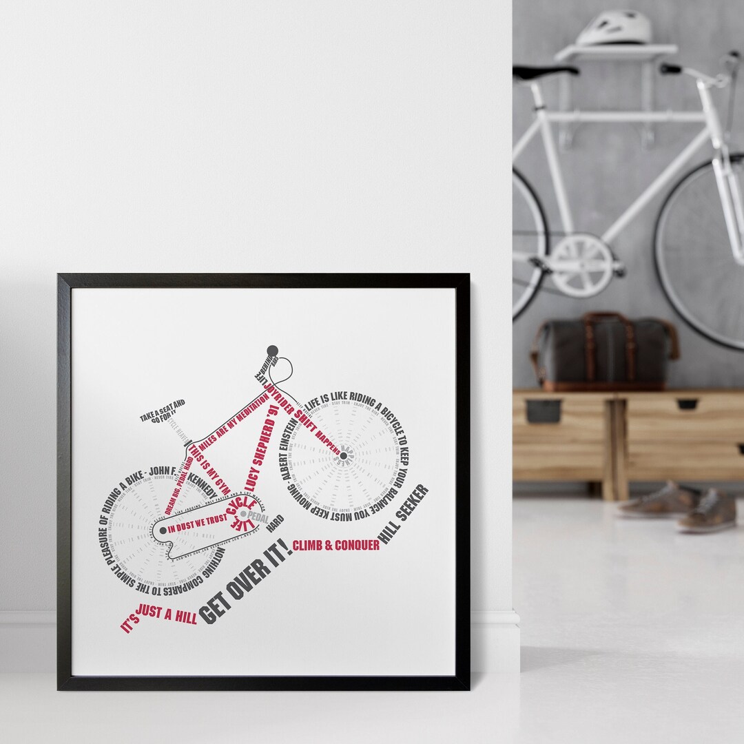 Mountain Bike Word Art Gift, Personalized Cyclist Print, Custom Bicycle ...