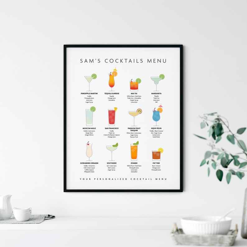 Personalized Cocktail Menu Art Your Custom List of 12 or 24 - Etsy