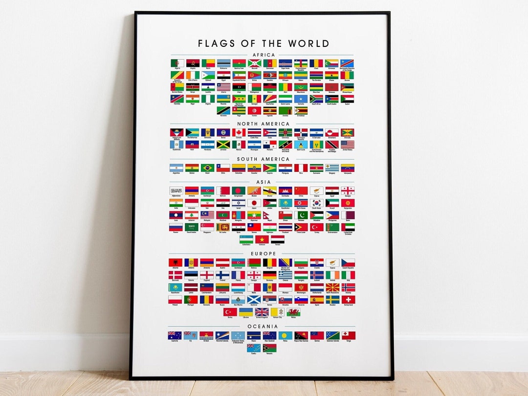 Flags of the World Wall Art Giclée Print paper, Framed Print, or ...