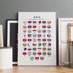Asian Countries & Capitals, Flags of Asia - Shipped Giclée Print (paper ...