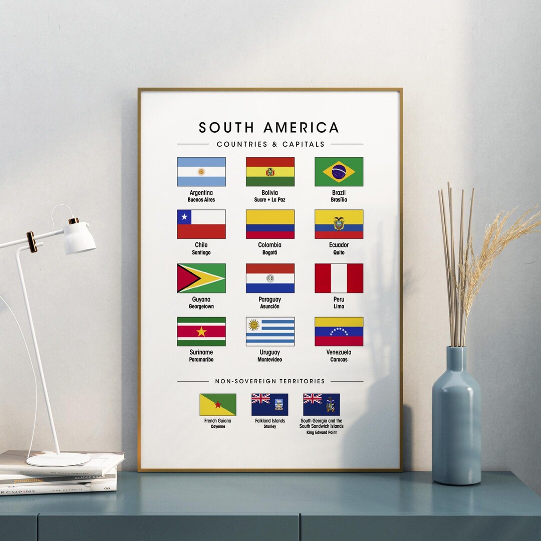 South America Countries & Capitals: Print, Frame, Canvas or Digital ...