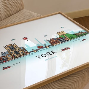York UK Skyline, York City Poster, York England Art Giclée Print or ...