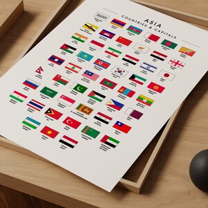 Asian Countries & Capitals, Flags of Asia Giclée Print, Framed Print ...