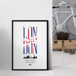 London Word Print, Cityscape Art, UK Flag - Giclée Print, Frame, or ...