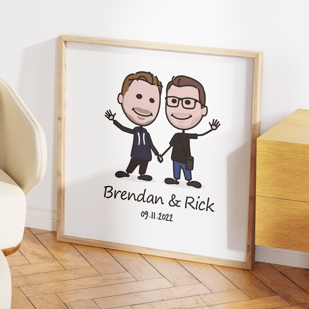 LGBT Stick Couple, Personalized Cartoon Illustration - Print, Frame or ...