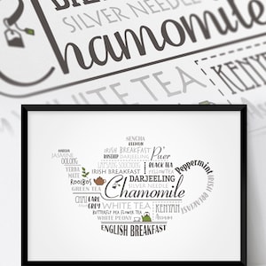 Teapot Word Art, Tea Drinkers Kitchen Wall Art Giclée Print, Framed ...