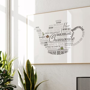Teapot Word Art, Tea Drinkers Kitchen Wall Art Giclée Print, Framed ...