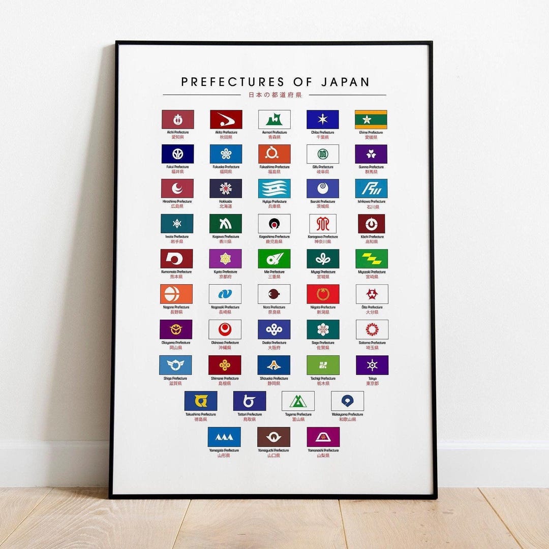Japanese Prefecture Flags Art, Regions of Japan: Print, Frame, Canvas ...