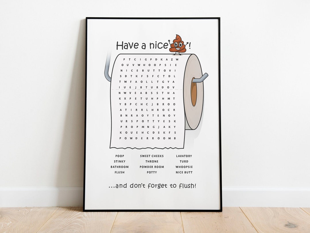 Funny Bathroom Word Search, Poop Emoji, Toilet Humour Gift Art Giclée ...