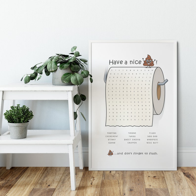 Funny Bathroom Word Search Poop Emoji Toilet Decor Shipped - Etsy UK