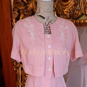 Vintage 50's Edith Martin Pink Linen Two Piece Dress and Bolero Jacket ...