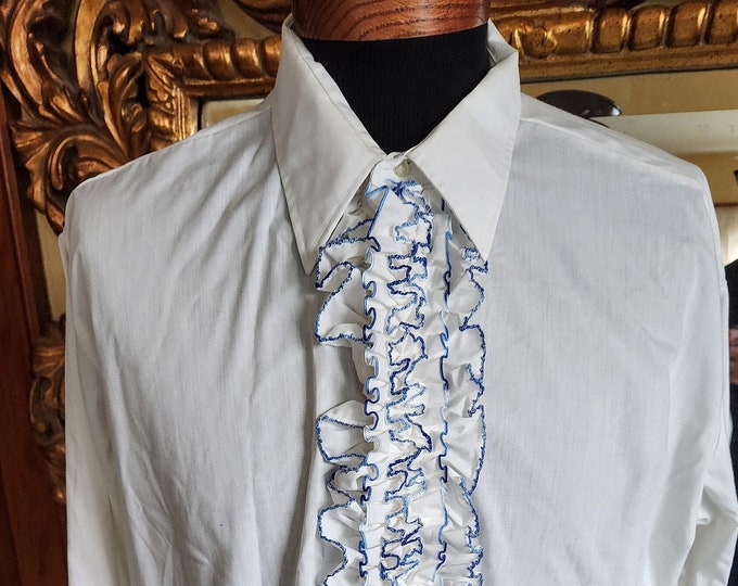 Vintage 70's Mens After Six White & Blue Ruffled Tuxedo Shirt - Etsy