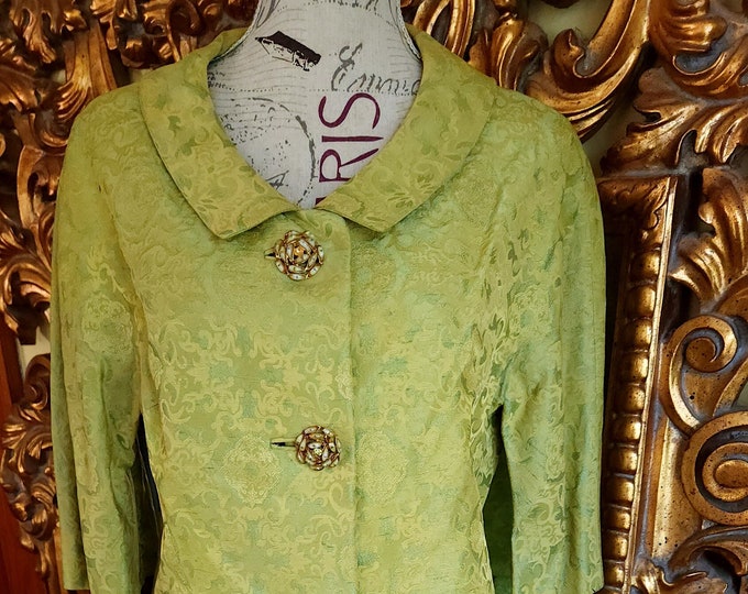 Vintage 60's Parnet Designed by Norah May for Ethel Jacques Green Silk ...