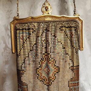 Vintage 1920's Whiting and Davis Enameled Art Deco Gold Metal Mesh ...