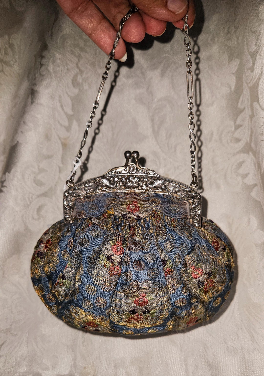 Antique Blue French Silk Brocade Purse With Silver Frame - Etsy